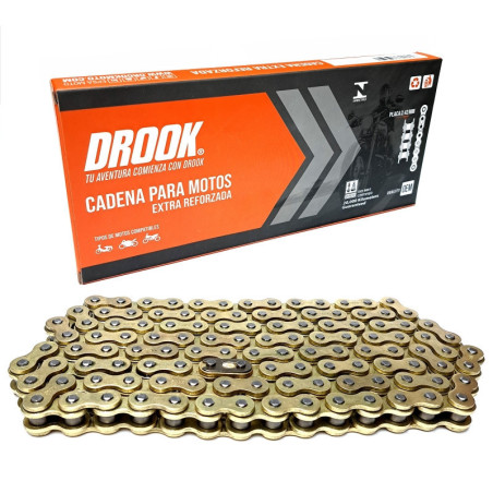 CADENA DROOK E-REFORZADA 520H - 108L DORADA O-RING (CAJA X 15)